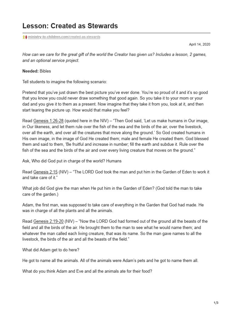 Lesson Created As Stewards | PDF | Adam