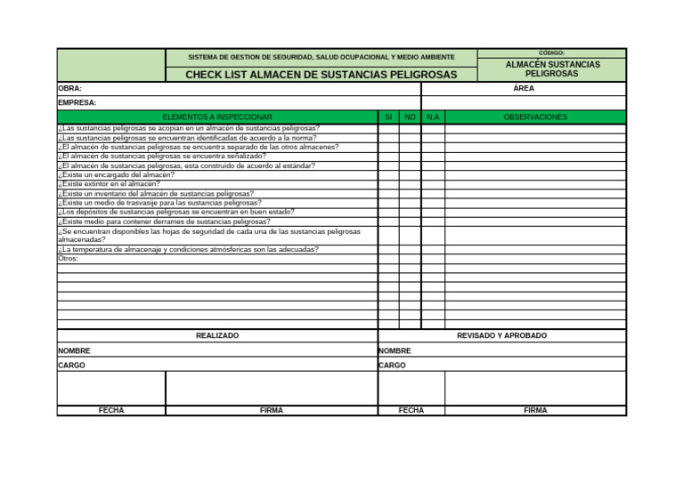 Check List de Almacé de Sustancias Peligrosas | PDF
