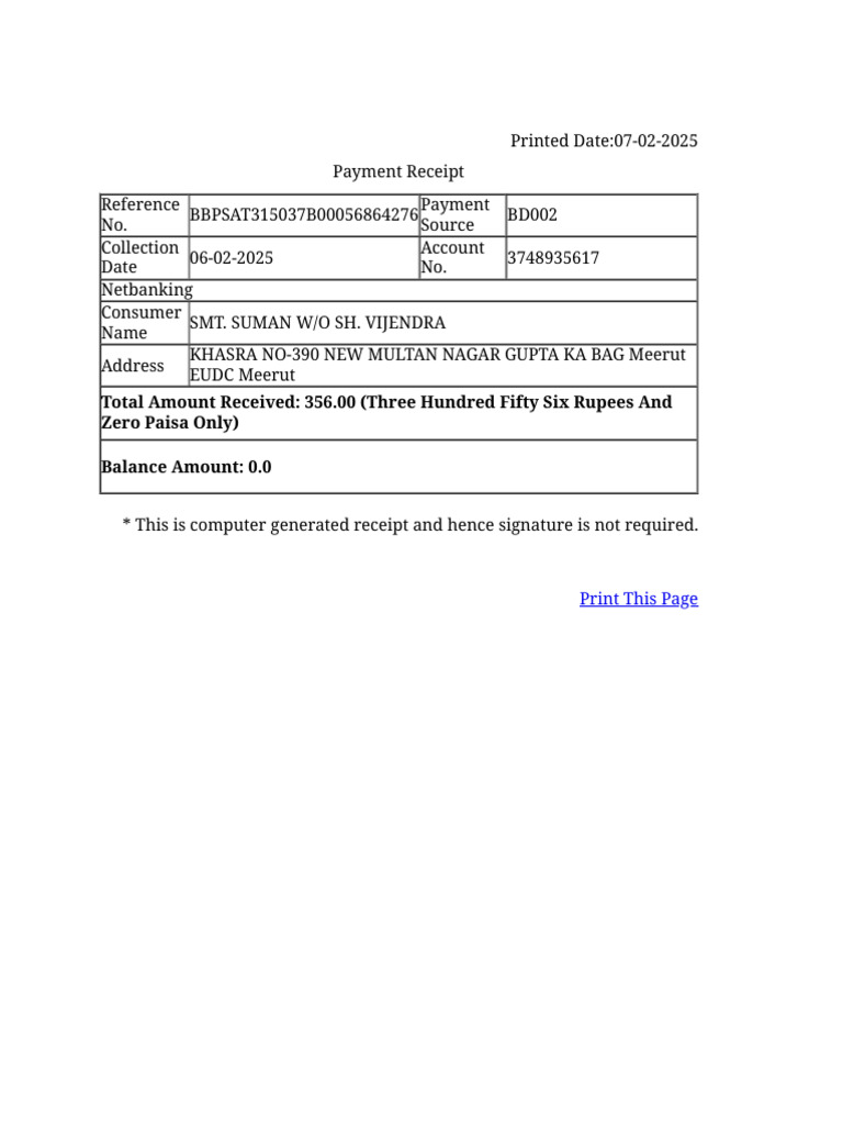 A Jan Payment Receipt | PDF