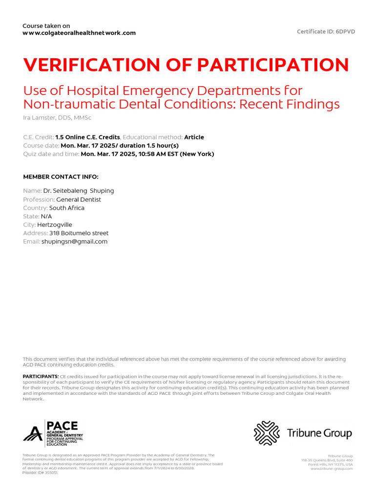 AGD PACE CE Credit Verification Document | PDF