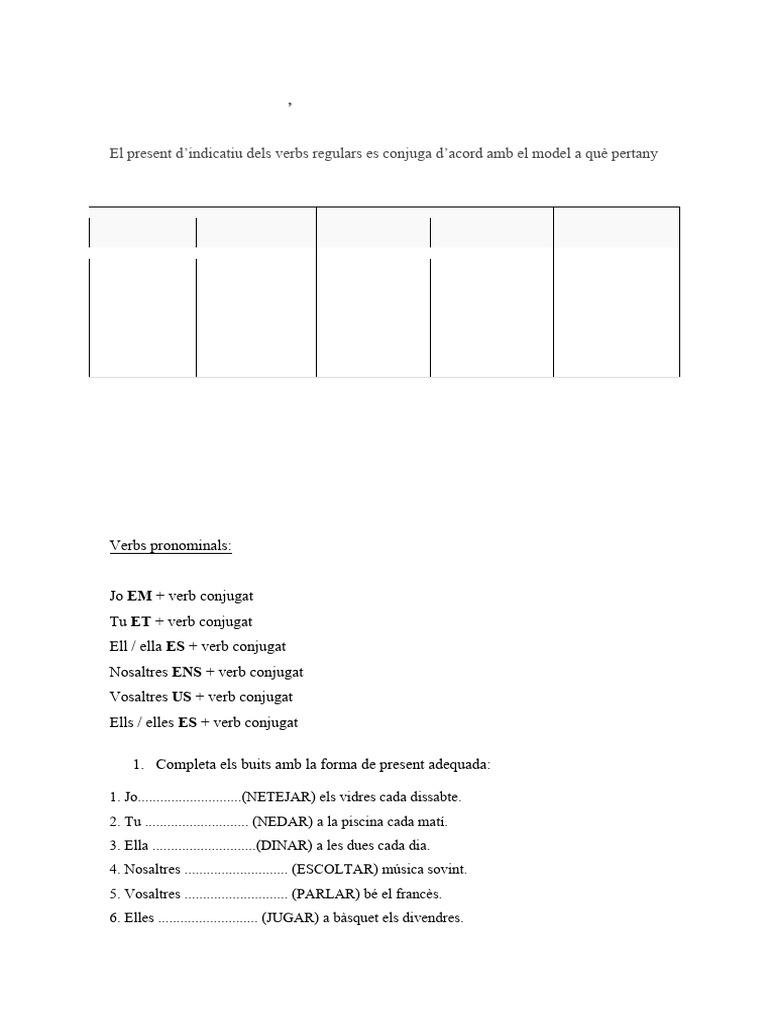 Present D'indicatiu TEORIA + ACTIVITATS | PDF
