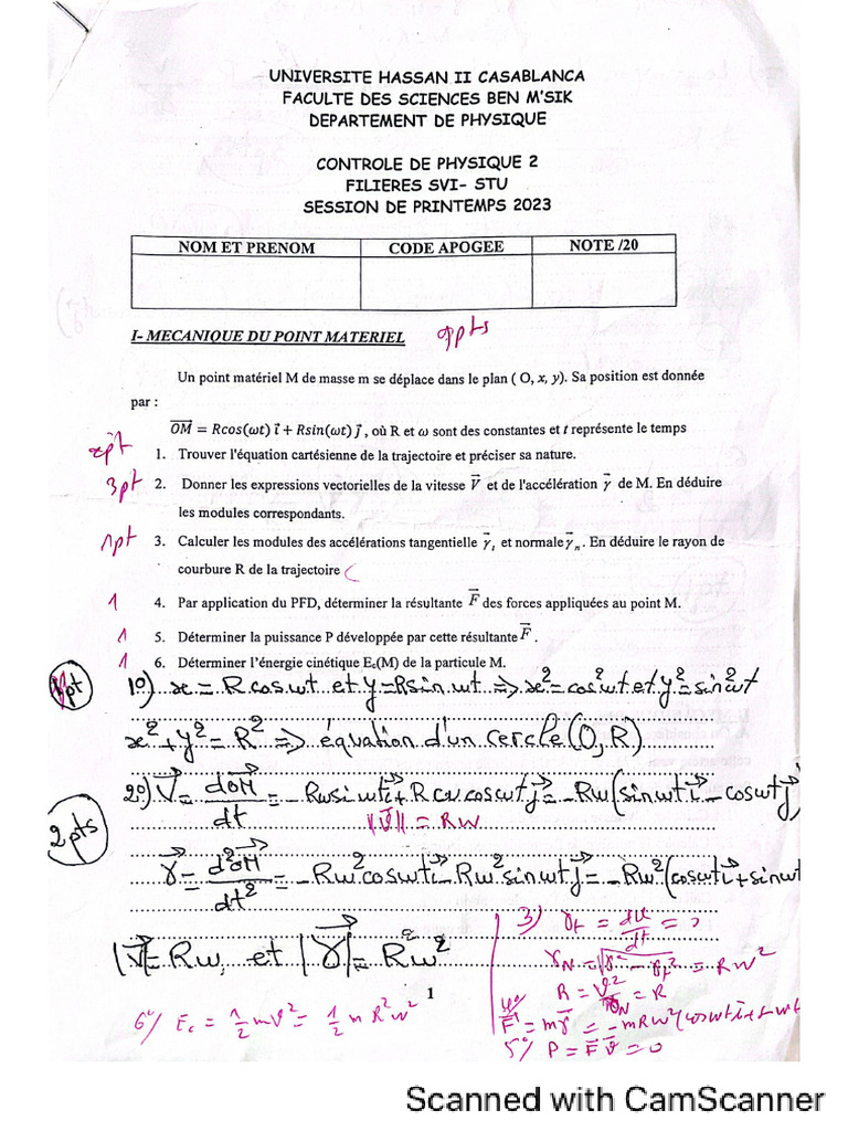 Examen Mecanique s1 | PDF