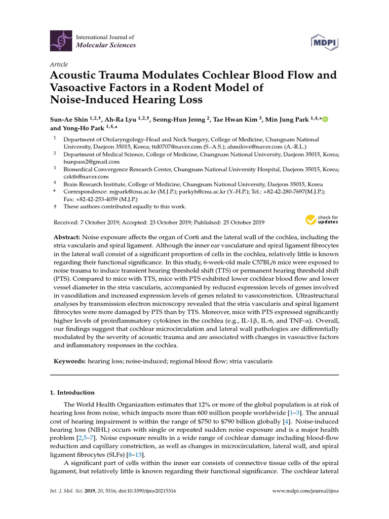 Shin2019 Acoustic Trauma modulates cochlear blood flow and vasoactive ...