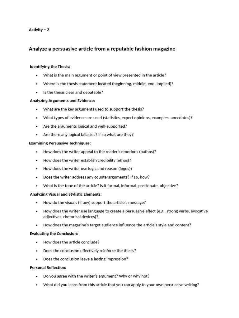 Analyzing Persuasive Fashion Articles | PDF