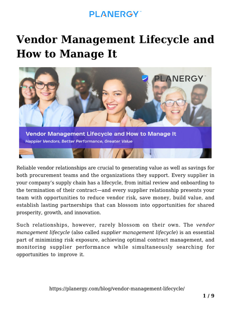 Vendor Management Lifecycle | PDF | Supply Chain | Procurement