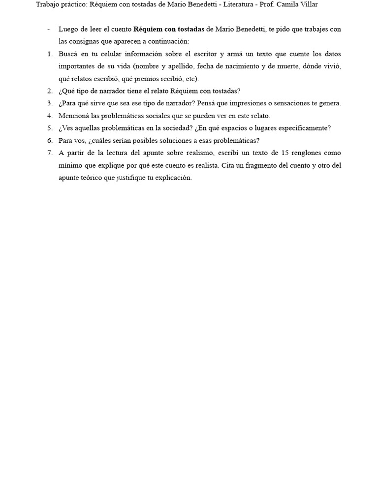 Análisis de "Réquiem con tostadas" | PDF | Cuentos