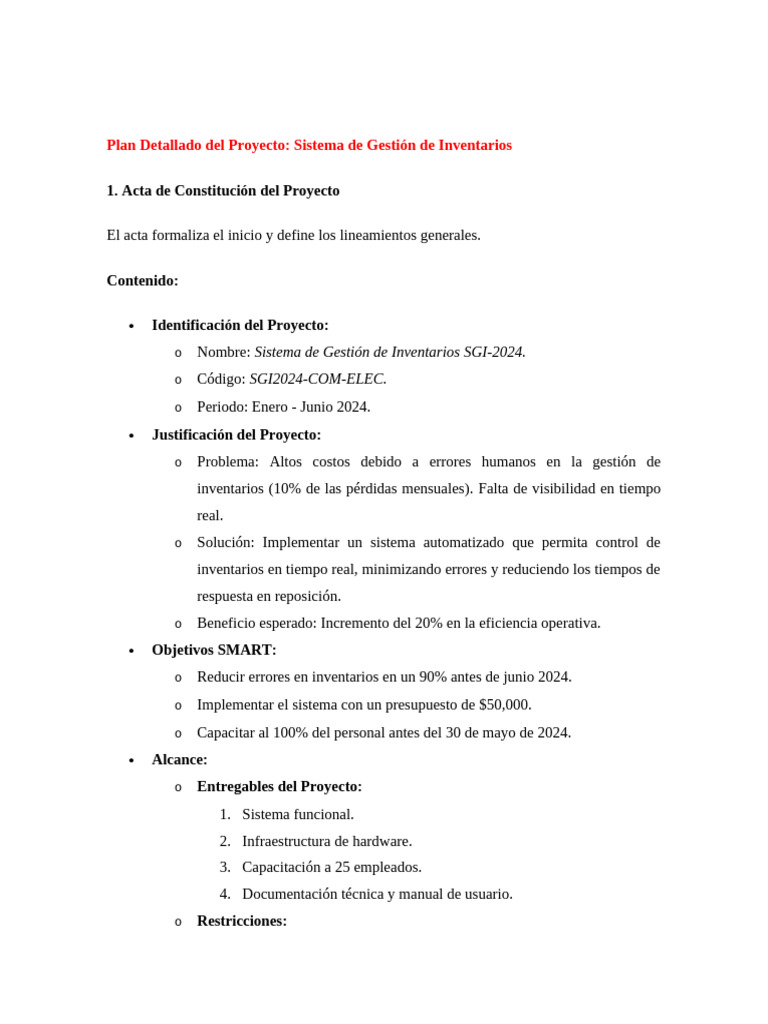 Ejemplo Modelo Plan Detallado Del Proyecto Informatico | PDF | Software ...