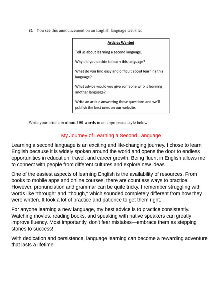My Journey of Learning A Second Language | PDF