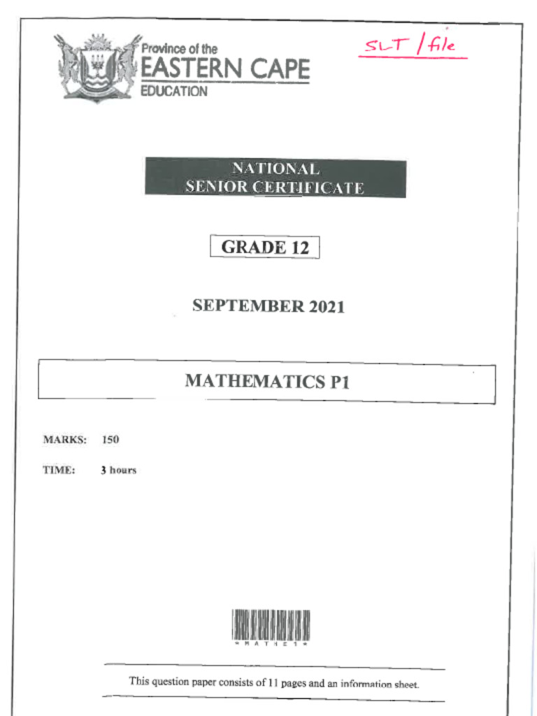 Grade 12 2021 September Maths Paper 1 | PDF