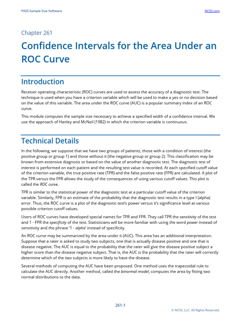 Confidence Intervals For The Area Under An ROC Curve | PDF | Receiver ...