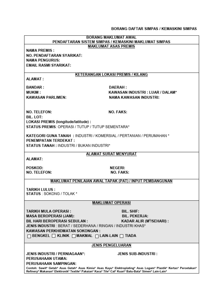 Borang Daftar Simpas Baru | PDF