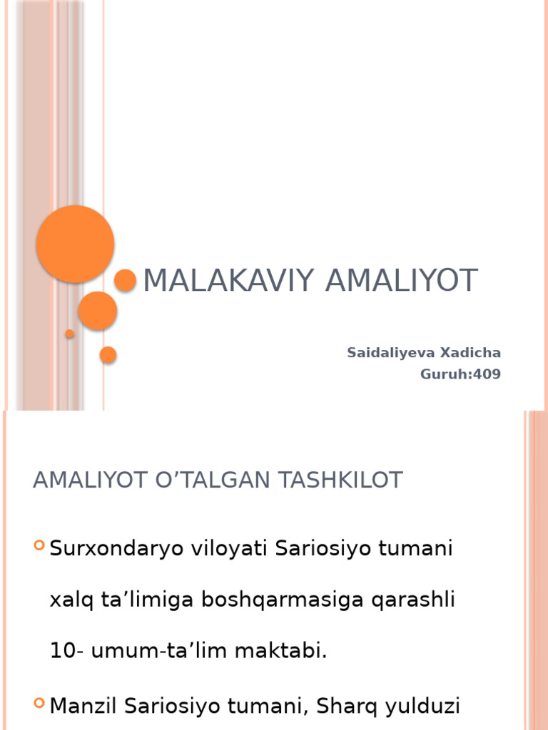 M.jumayeva Malakaviy Amaliyot. | PDF