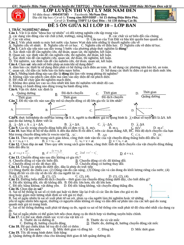 ĐỀ 5 BAN ÔN GIỮA KÌ I LỚP 10 - XONG IN | PDF