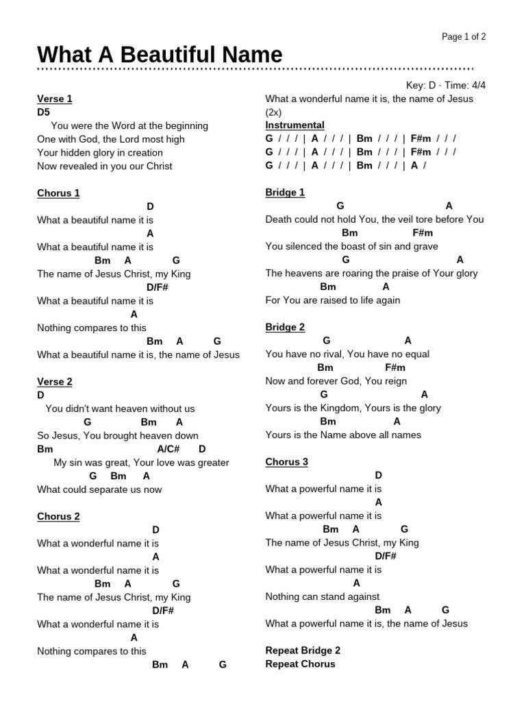 Beautiful Name Lyrics and Chords | PDF | Glory (Religion) | Jesus