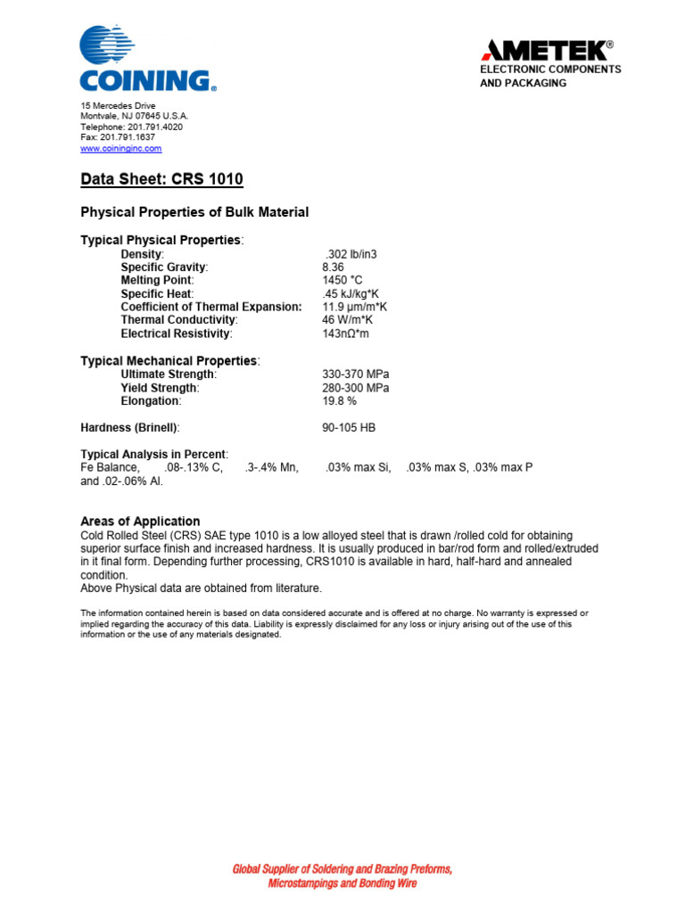 CRS 1010 Material Properties Overview | PDF