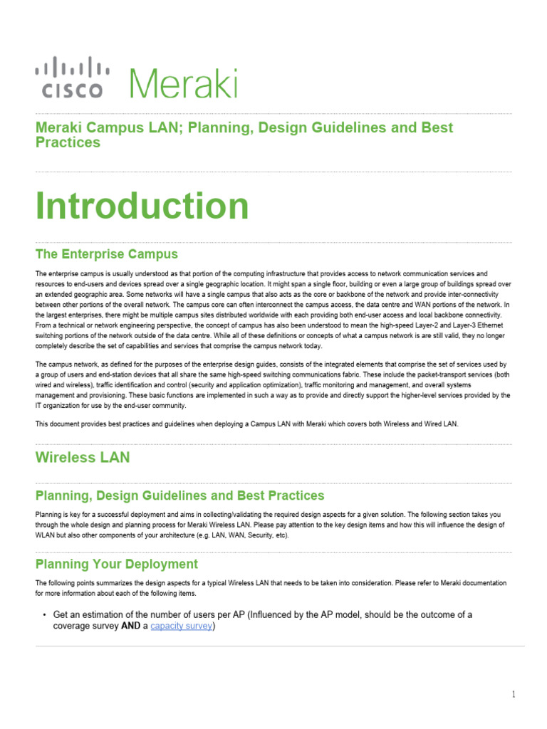Meraki Campus LAN Planning, Design Guidelines and Best Practices | PDF ...