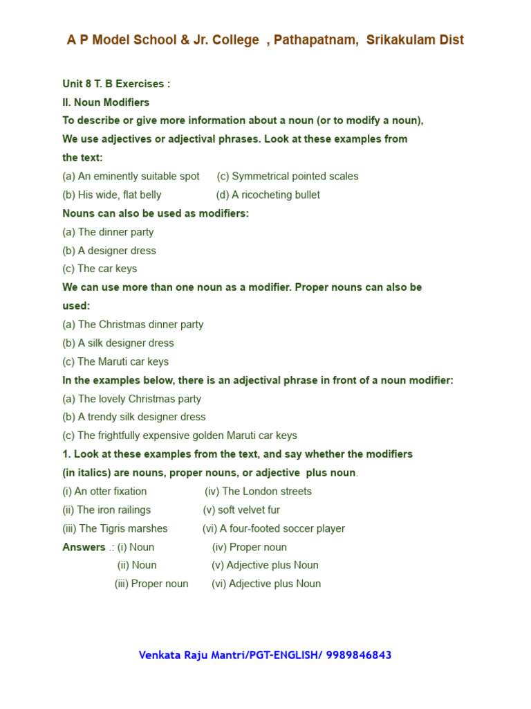 Chaduvu - 10 - ENG - Grammar - Noun Modifiers by Venkata Raju Mantri ...