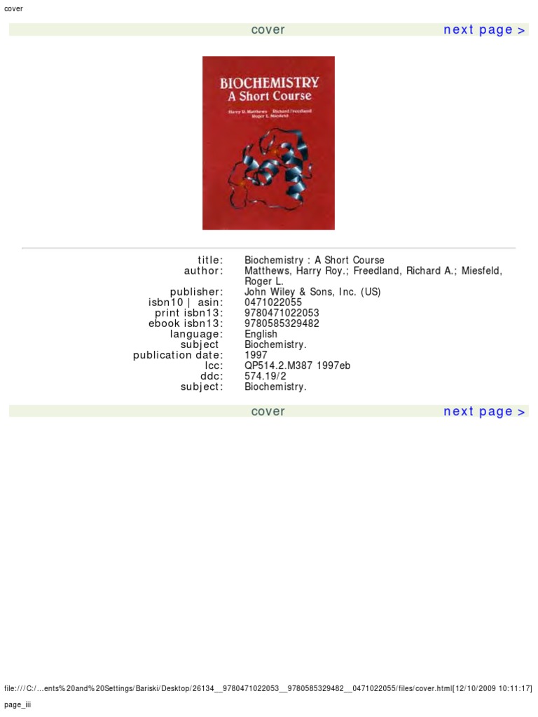 Biochemistry - A Short Course | PDF | Cell Nucleus | Cell (Biology)