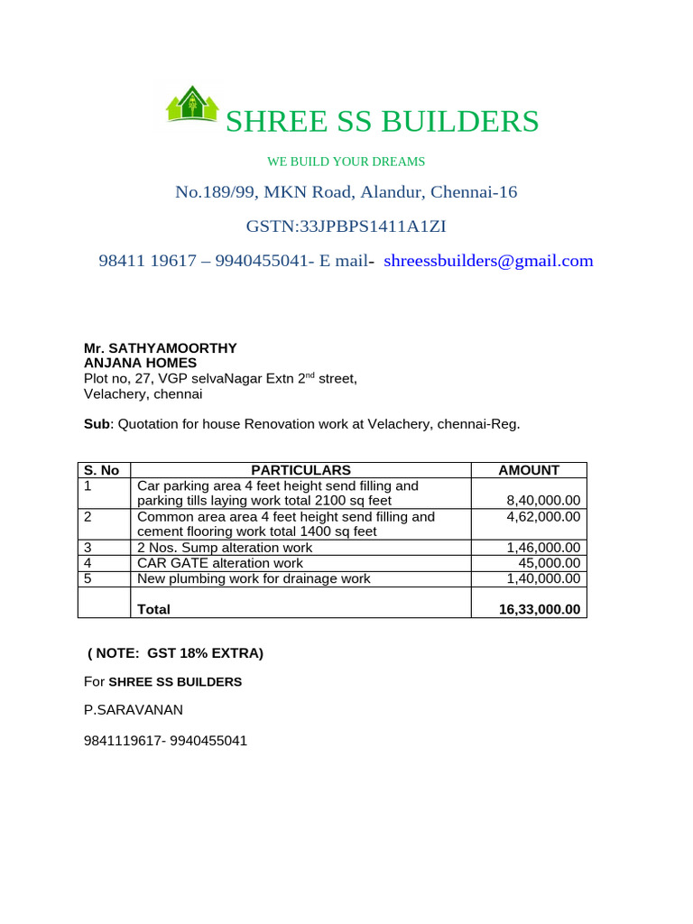 Saravanan - SHREE SS BUILDERS | PDF
