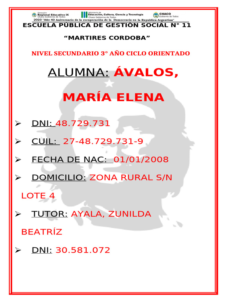Datos de María Elena Ávalos | PDF