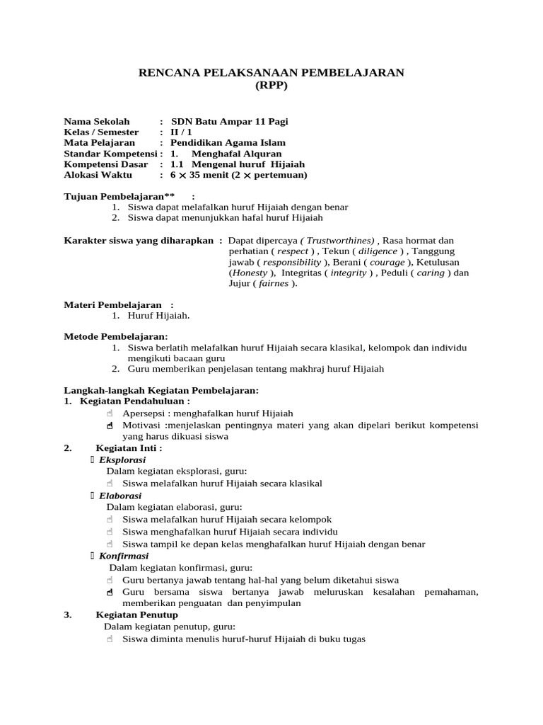 RPP KTSP Semester 1 | PDF