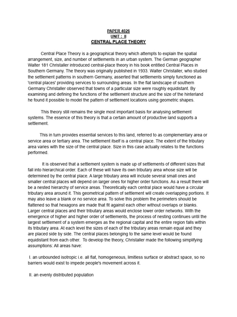 Central Place Theory Explained | PDF | Economics | Economies