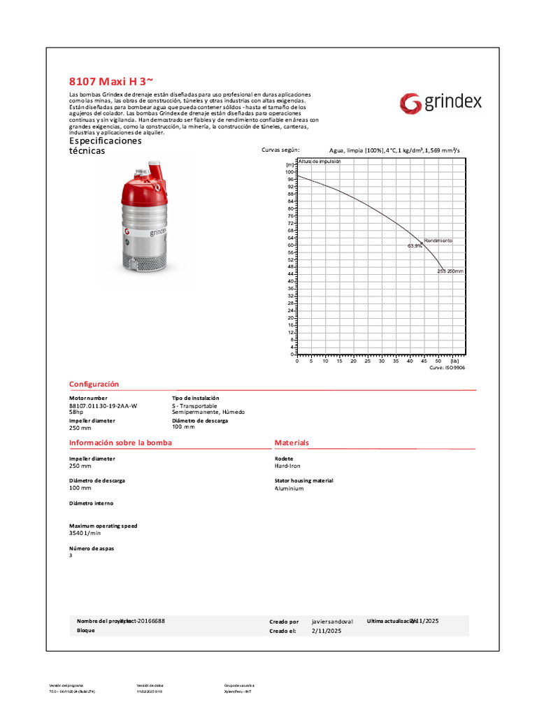 Xylem Grindex Maxi Datasheet 60hz | PDF | Cantidad | Cantidades fisicas
