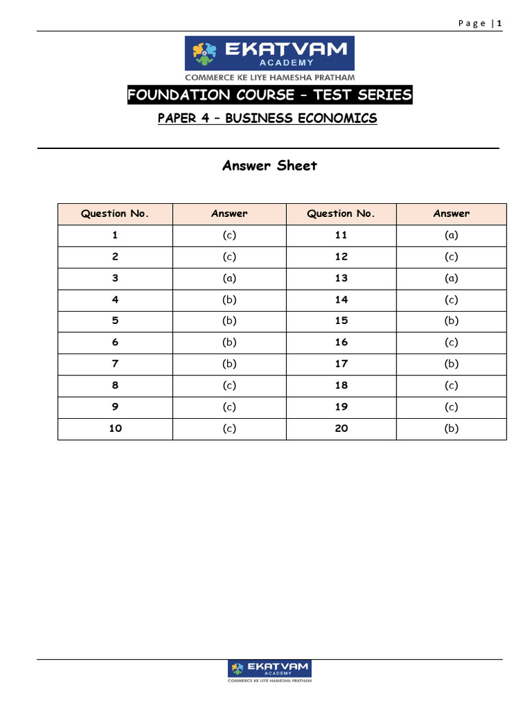 Business Economics Test Series Answers | PDF