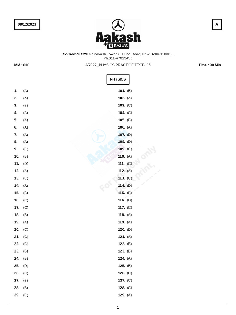 Physics Practice Test 05 Answers | PDF | Oscillation | Physics
