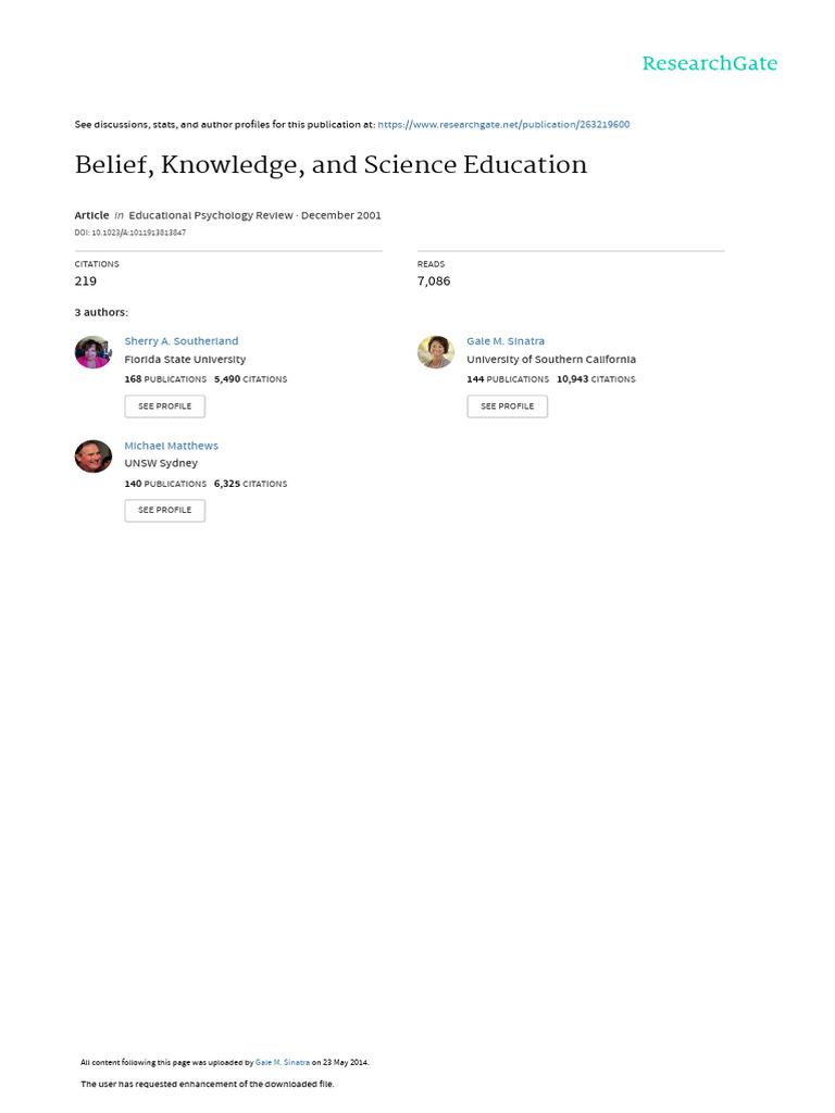 Belief and Knowledge in Science Education | PDF | Knowledge | Epistemology