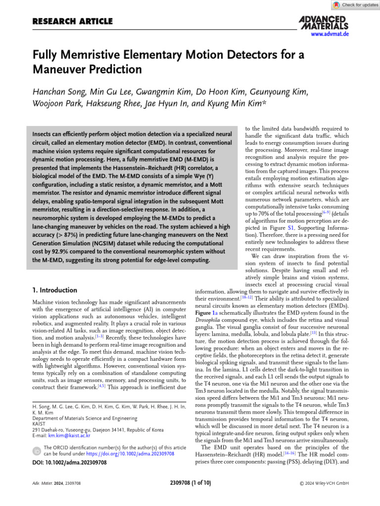 Fully Memristive Elementary Motion Detectors For A Maneuver Prediction | PDF | Computer Vision ...