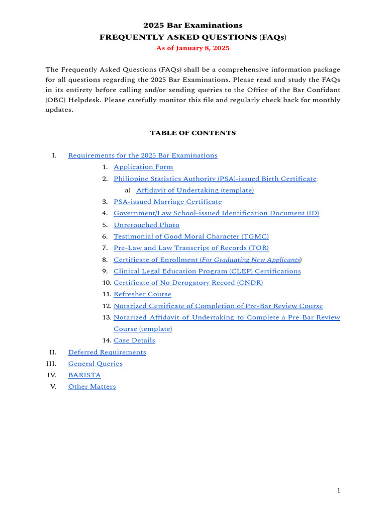 2025 Bar Exam FAQs and Requirements | PDF | Birth Certificate | Notary ...