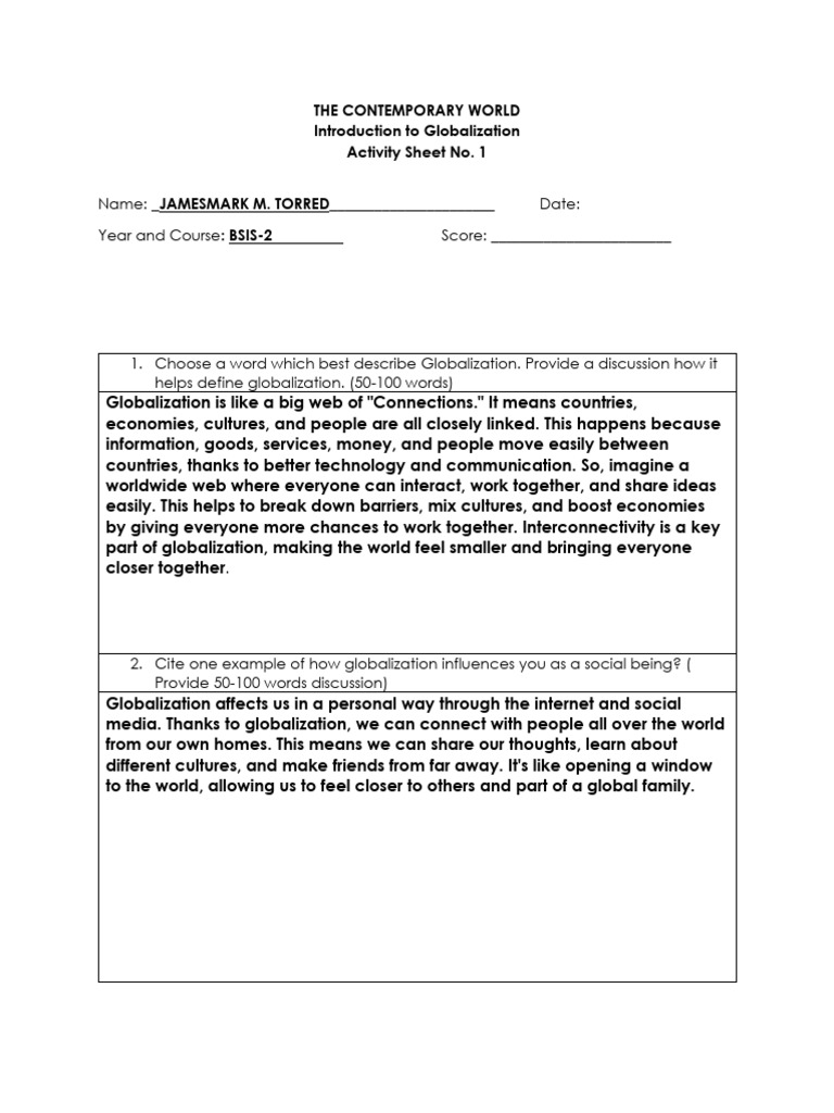TCW Module 1 Lesson 1 Activity Sheet (1) - TORRED | PDF