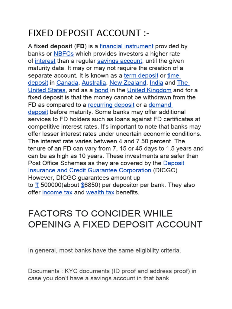FIXED DEPOSIT ACCOUNT Commerce Project Proper | PDF | Money | Banking