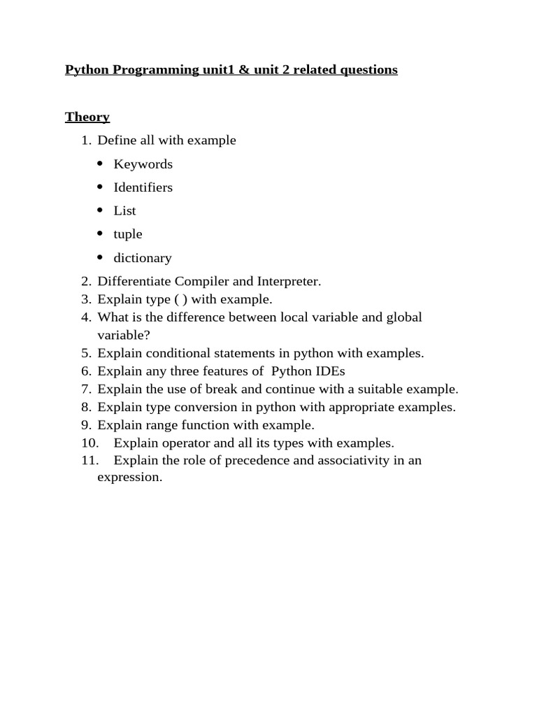 python unit 1 &2 question | PDF