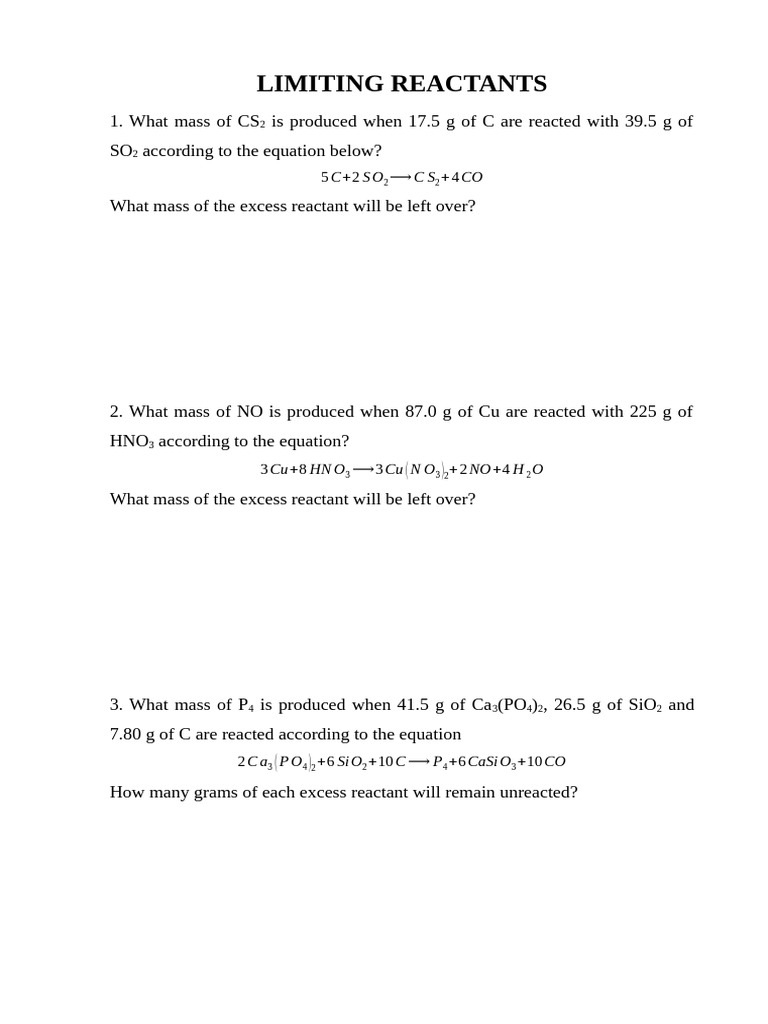 Limiting Reactant&percent Yeild | PDF | Chemical Reactions | Oxide