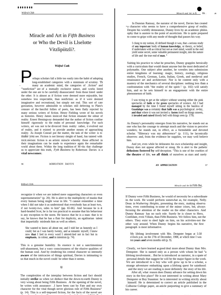 Miracle and Art in Fifth Business or Who The Devil Is Liselotte ...