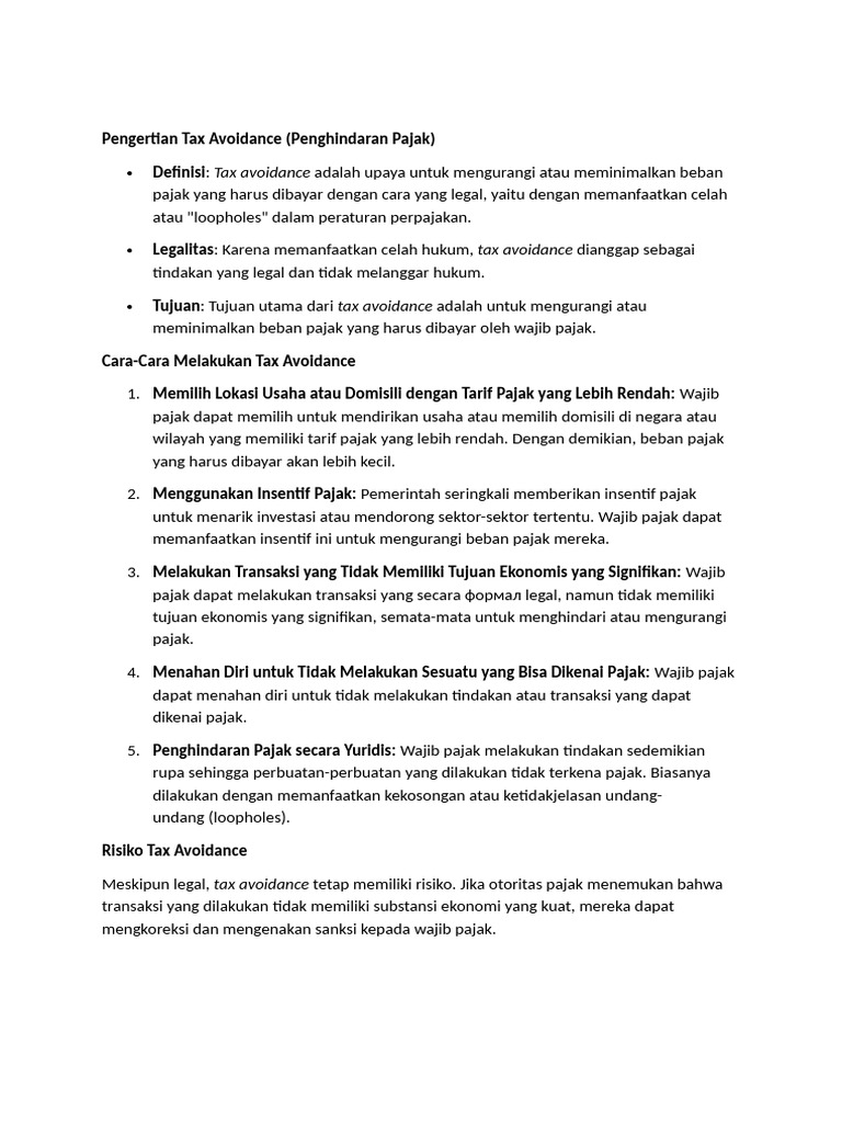 Memahami Tax Avoidance dan Evasion | PDF