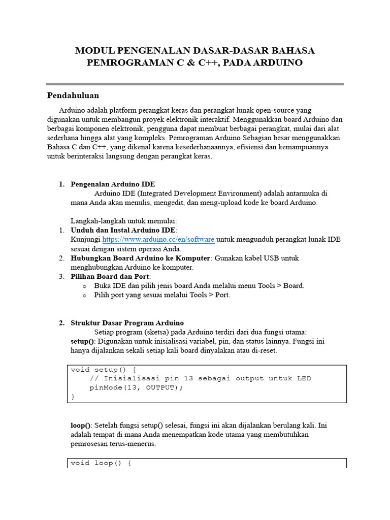Pemrograman Dasar Arduino dengan C/C++ | PDF
