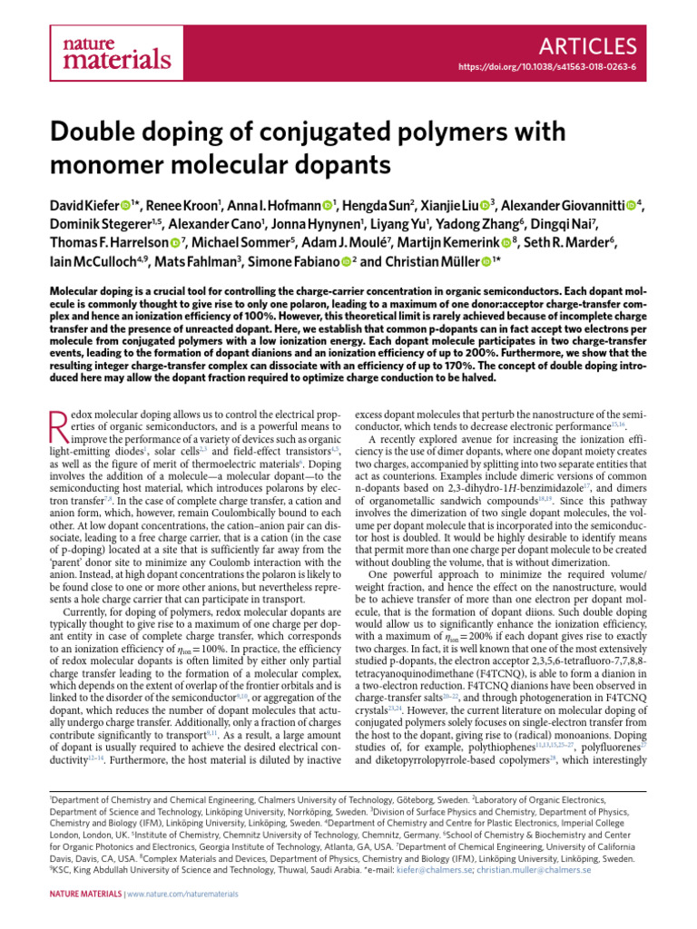 Double Doping in Organic Semiconductors | PDF | Doping (Semiconductor ...