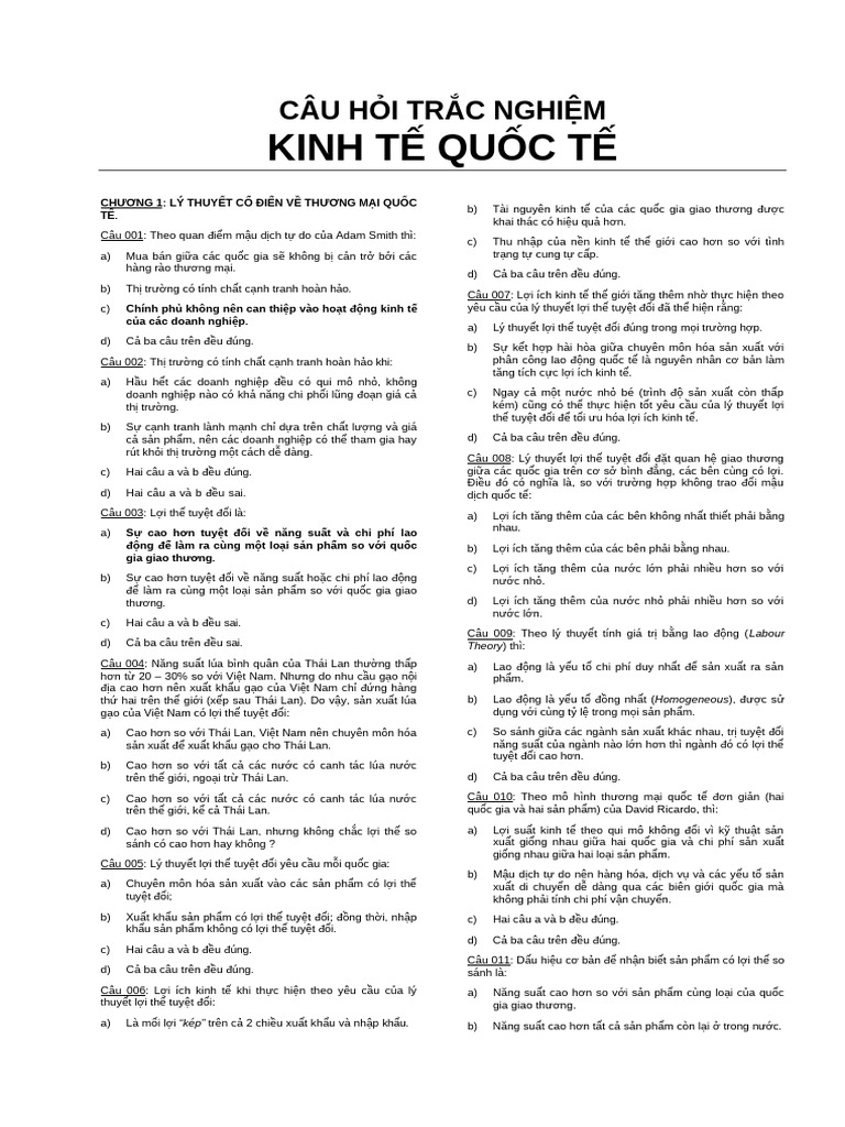 239-cau-hoi-TN-mon-Kinh-te-quoc-te | PDF