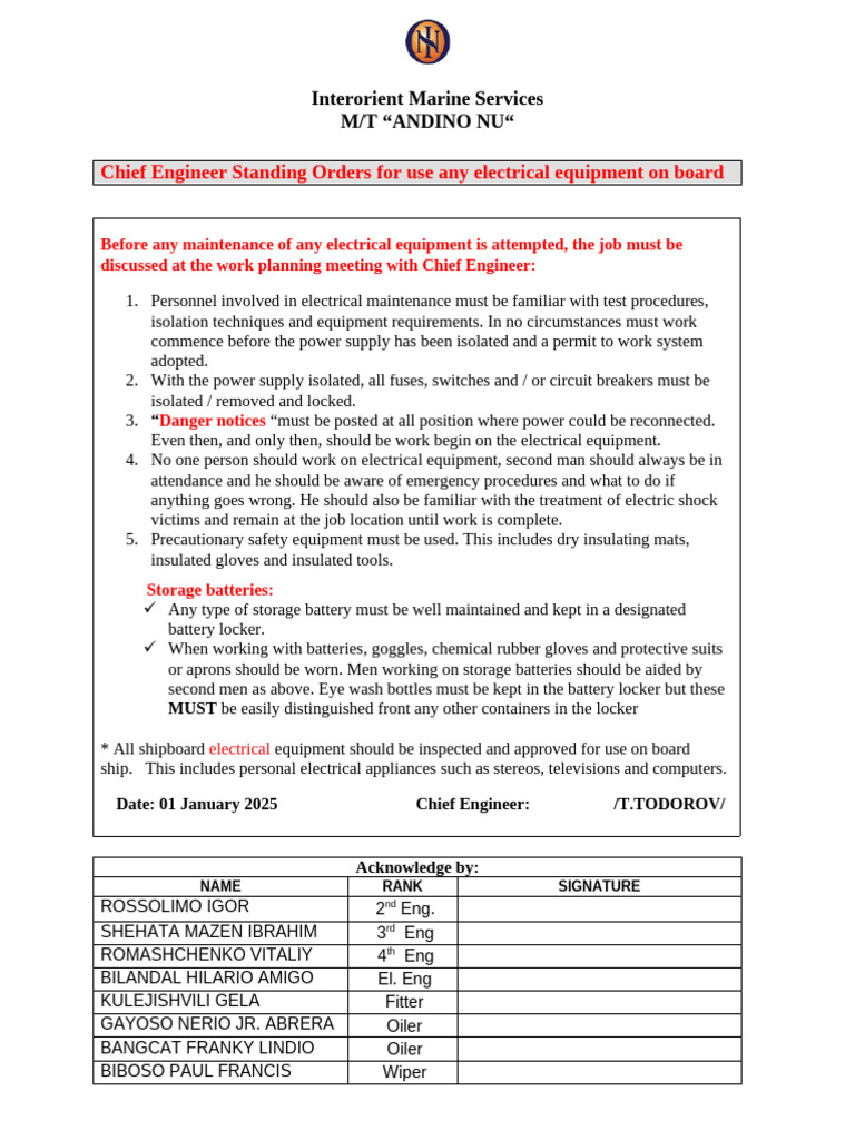 Ce Standing Order Electric | PDF | Electric Power | Electrical Engineering