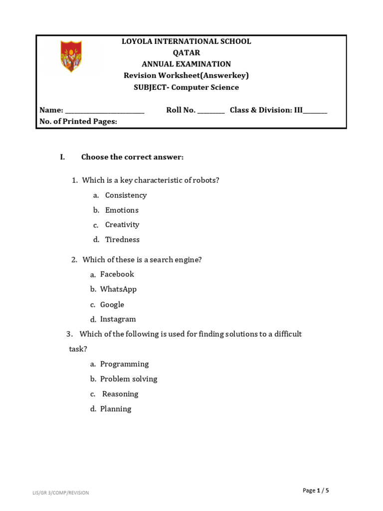 Computer Science Revision Worksheet | PDF | Robotics | Computing