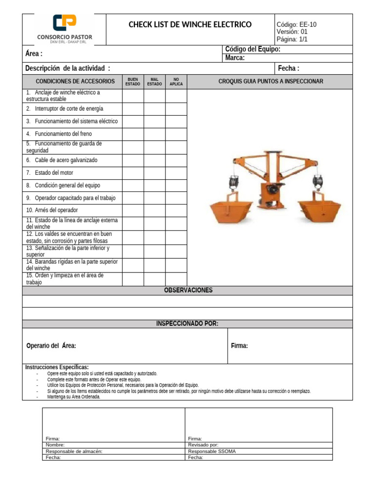 CHECK LIST winche electrico | PDF