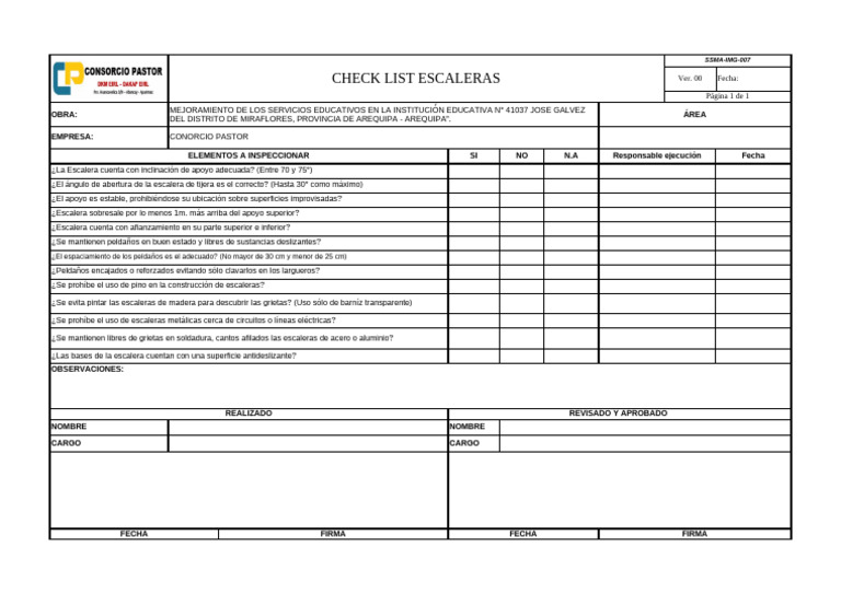 Checklist de Escaleras para Inspección | PDF | Escalera