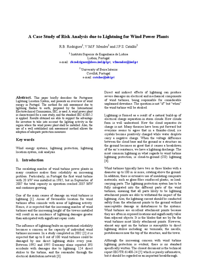 A Case Study of Risk Analysis Due To Lightning For Wind Power Plants ...