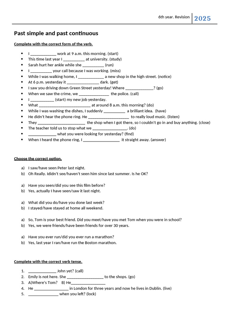 Past Simple and Past Continuous Revision | PDF | Linguistics | Grammar
