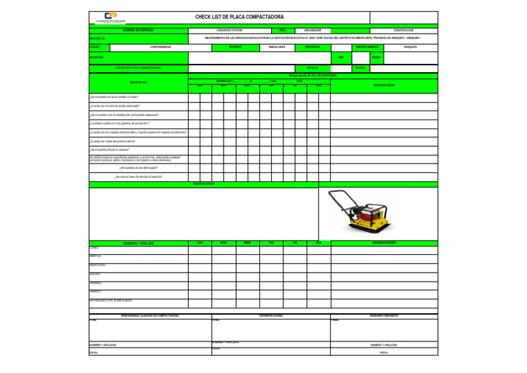 Check List Placa Compactadora | PDF