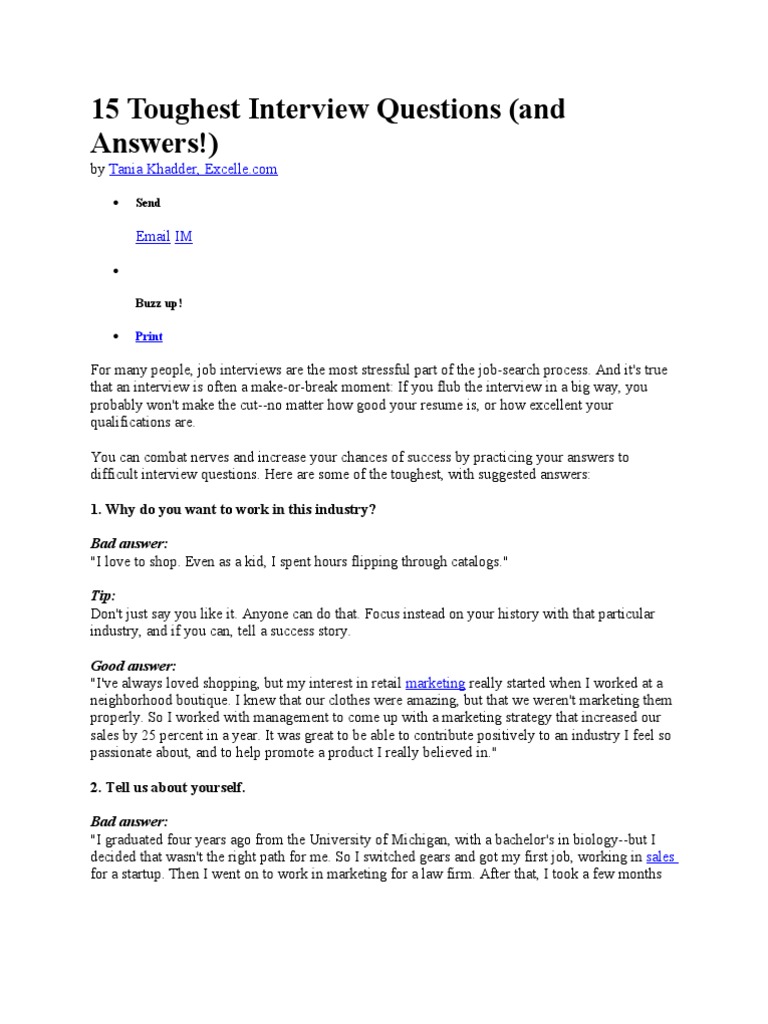 15 Toughest Interview Questions (And Answers!) : 1. Why Do You Want To ...