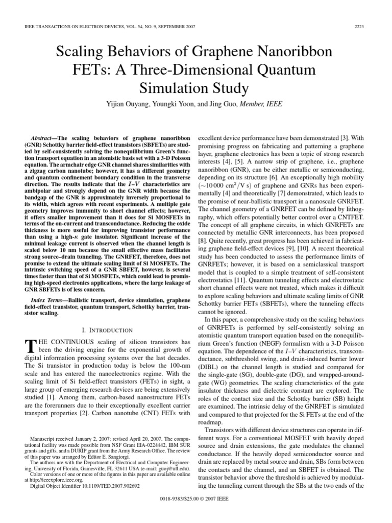 Scaling Behaviors of Graphene Nanoribbon FETs A Three-Dimensional Quantum Simulation Study | PDF ...